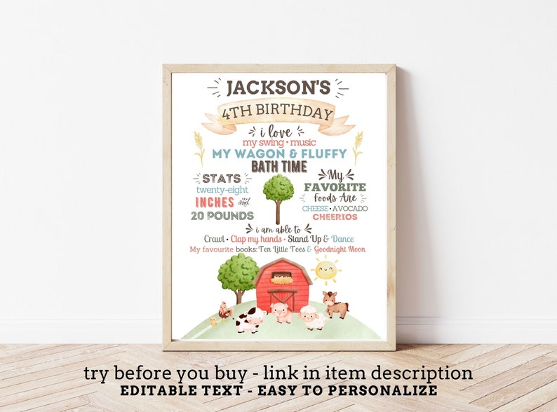 EDITABLE Farm Milestone Birthday Poster, Farm Birthday Chalkboard Sign ...
