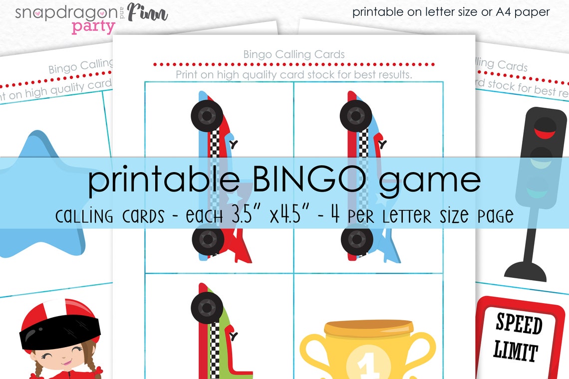 Racing Bingo Printable Party Game - 30 Bingo Cards - Race Car Bingo ...