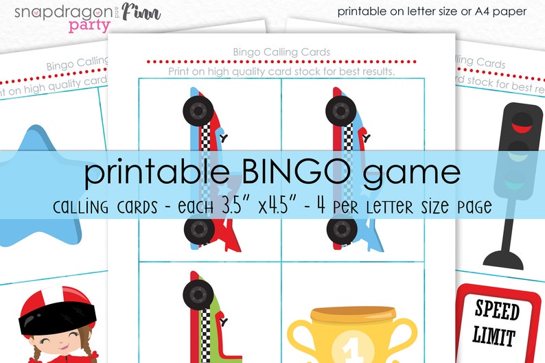 Racing Bingo Printable Party Game - 30 Bingo Cards - Race Car Bingo ...