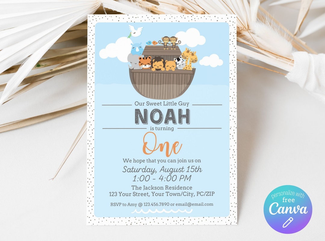 Personalized Noah's Ark Birthday Invitation Ark Invitation Ark 1st ...