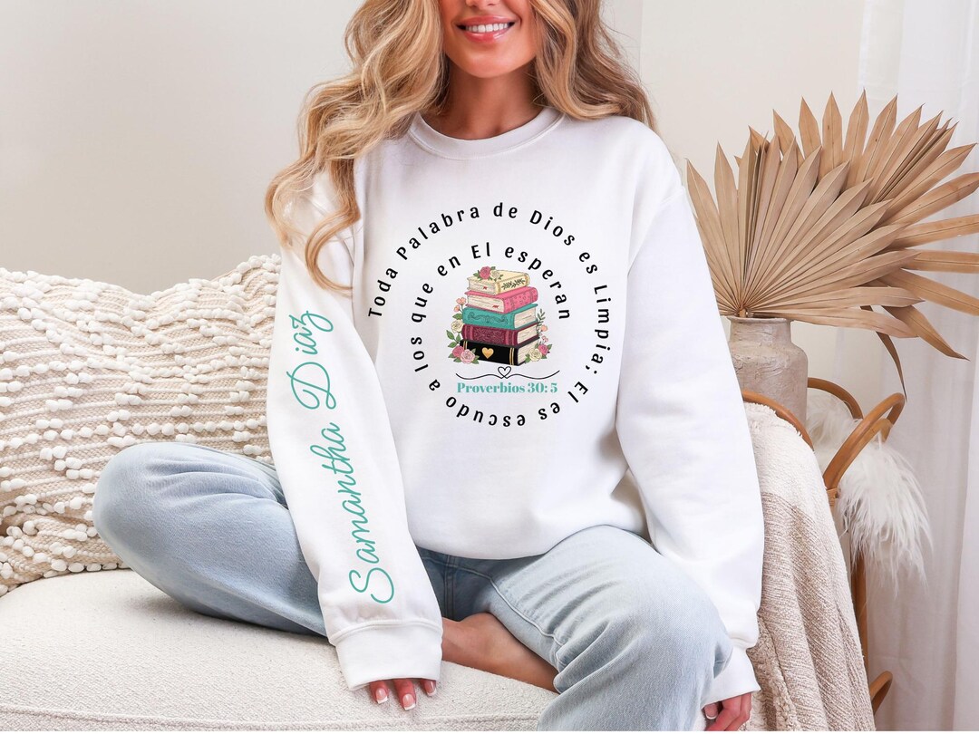 Stack of Spanish Bible Books Crewneck Sweatshirt | Verso De Esperanza ...