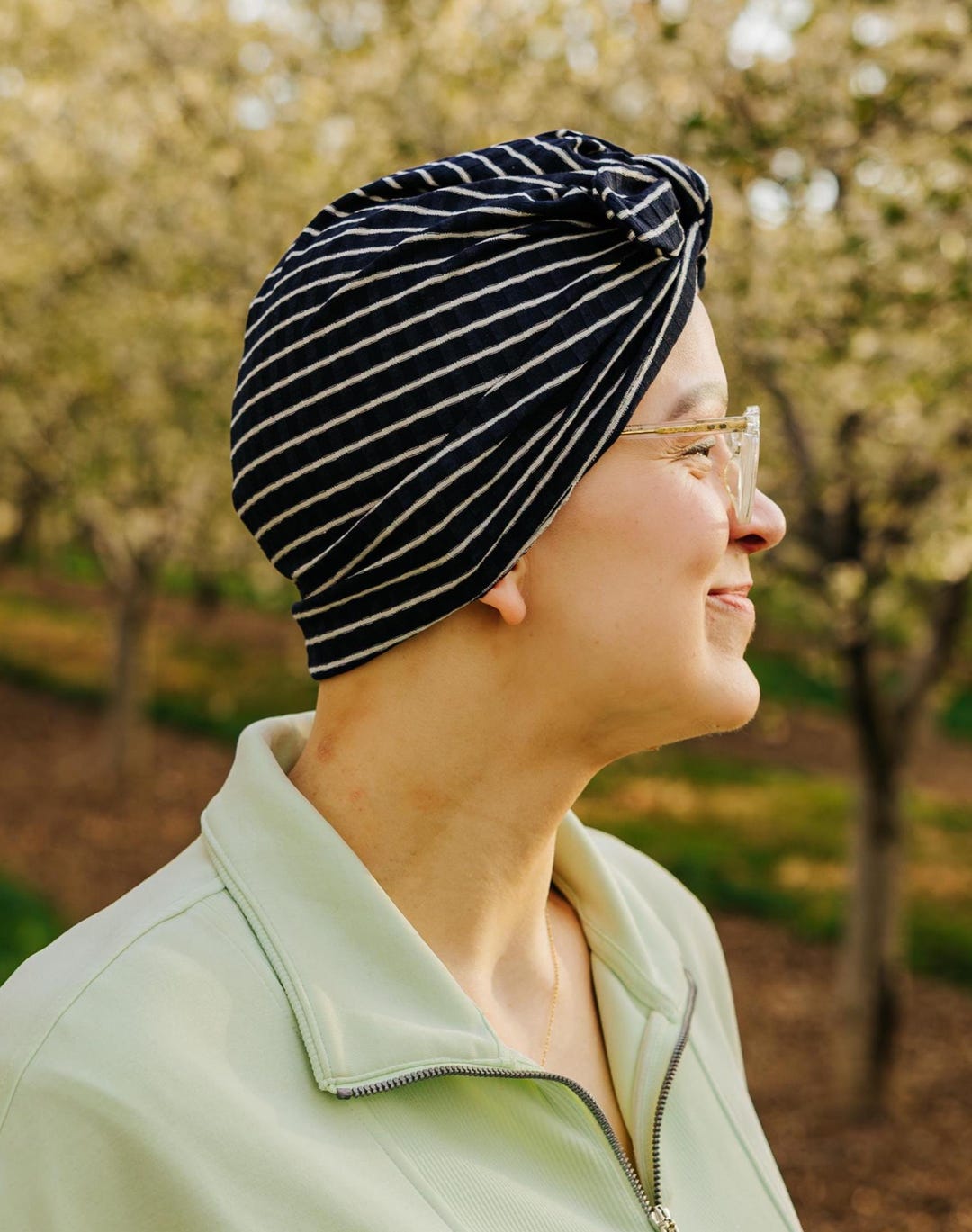 Navy & White Stripe Comfortable Headwear for Women Chemo and Alopecia ...
