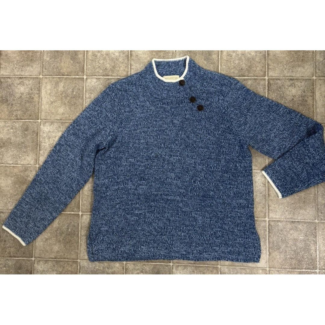 Appleseed's Women Blue W/white Trim Button Detail Mock Neck Sweater Sz ...