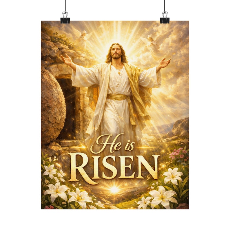 He is Risen Poster | Easter Wall Art | Christian Matte Vertical Poster ...