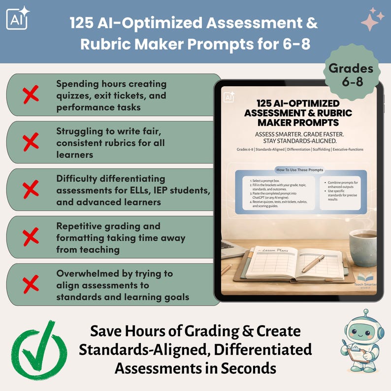 6-8 AI Assessment & Rubric Maker Prompts | 125 Teacher-tested Chatgpt ...
