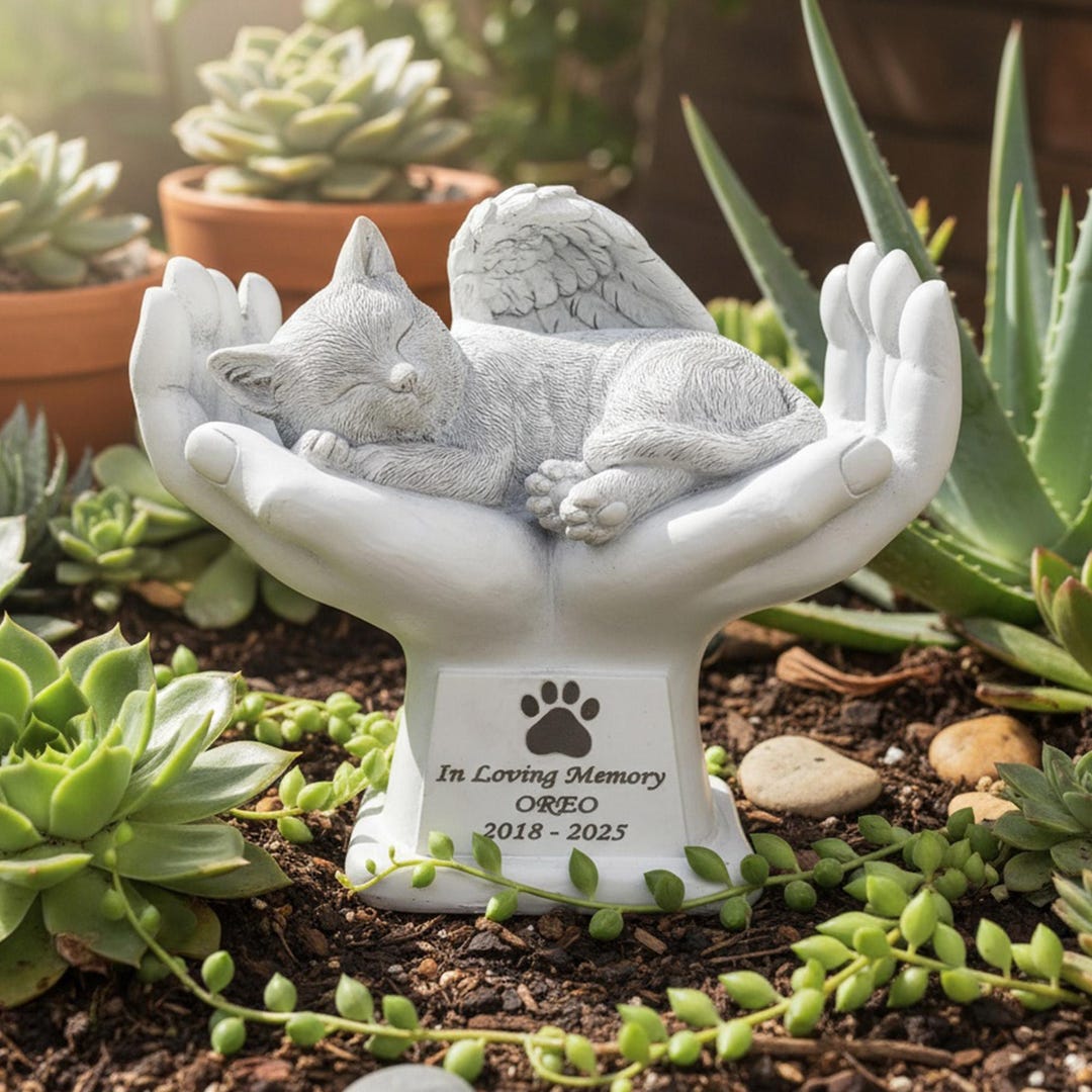 Personalized Cat Memorial Stone, Angel Wings Garden Statue - Etsy