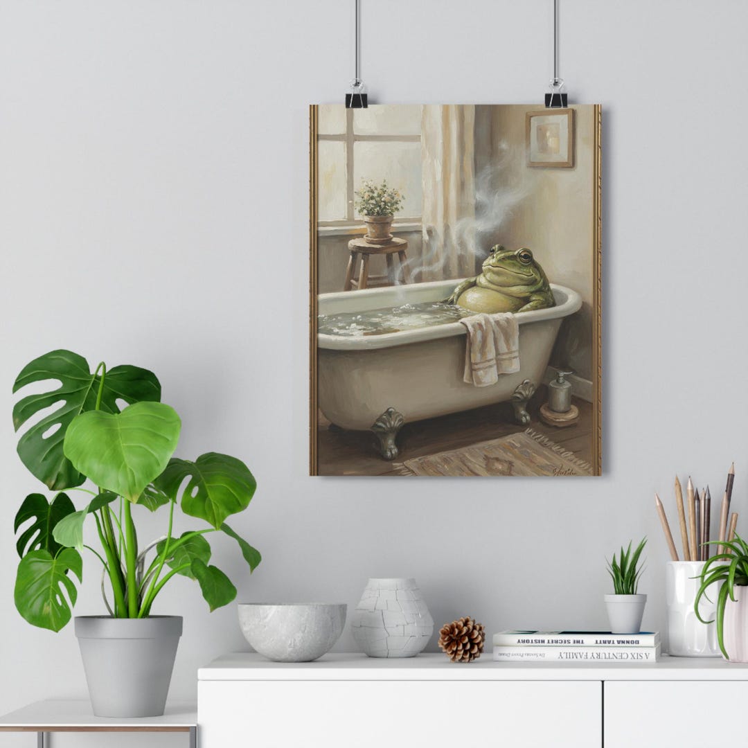 Relaxing Frog in Bathtub Giclée Art Print | Whimsical Bathroom ...