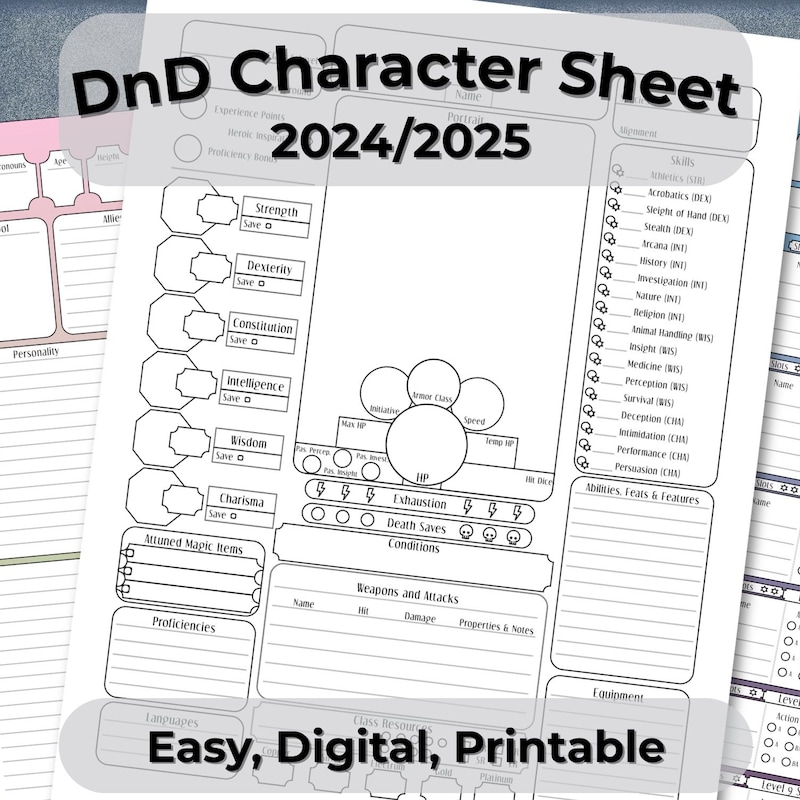 Dnd 5e 2024 character sheet fillable pdf - Etsy Italia