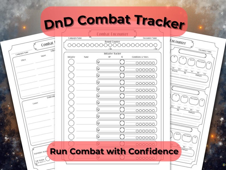 Dnd Combat Tracker | Printable DM Encounter Sheet | Initiative, HP ...