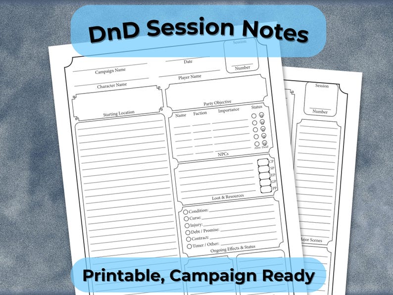 Dnd Session Notes | Printable Campaign Tracker & Adventure Log | 5e ...