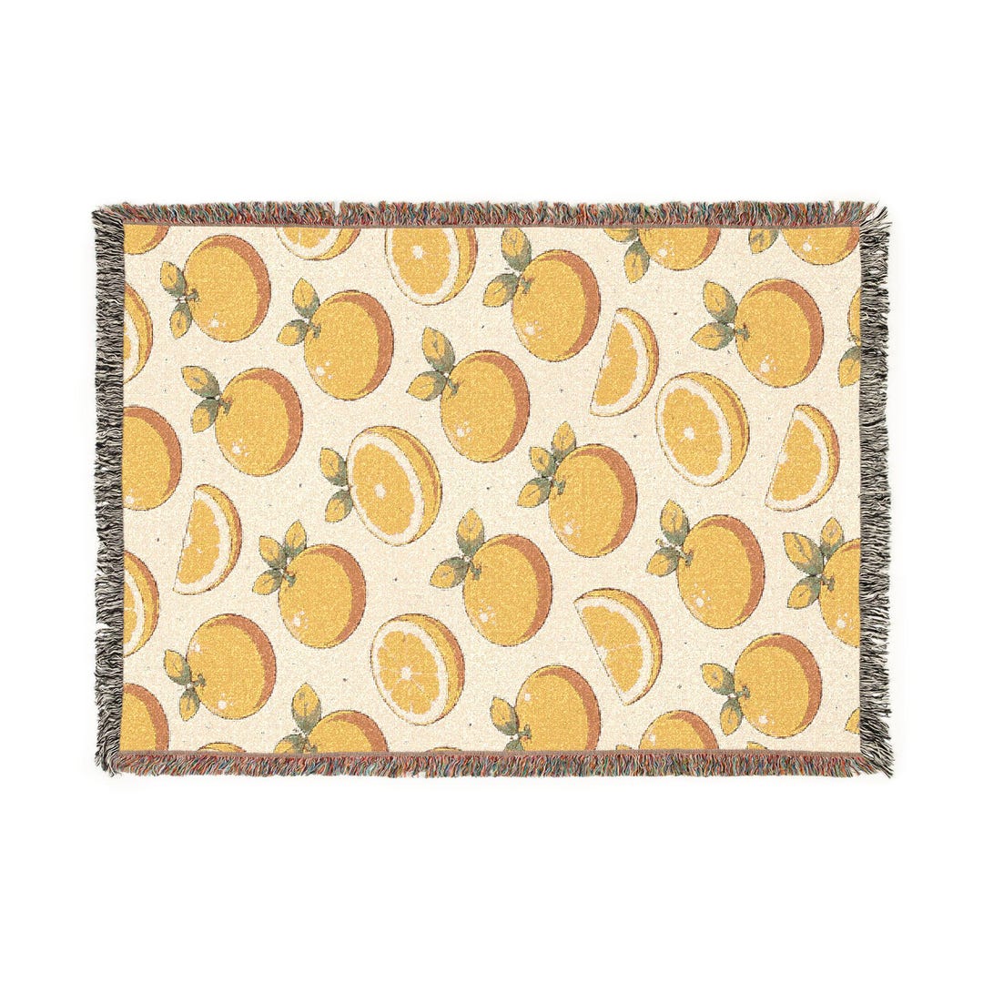 Woven Orange Throw Blanket, 100% Cotton Citrus Fruit Blanket, Cozy Boho ...