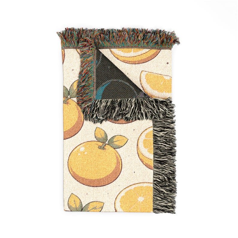 Woven Orange Throw Blanket, 100% Cotton Citrus Fruit Blanket, Cozy Boho ...
