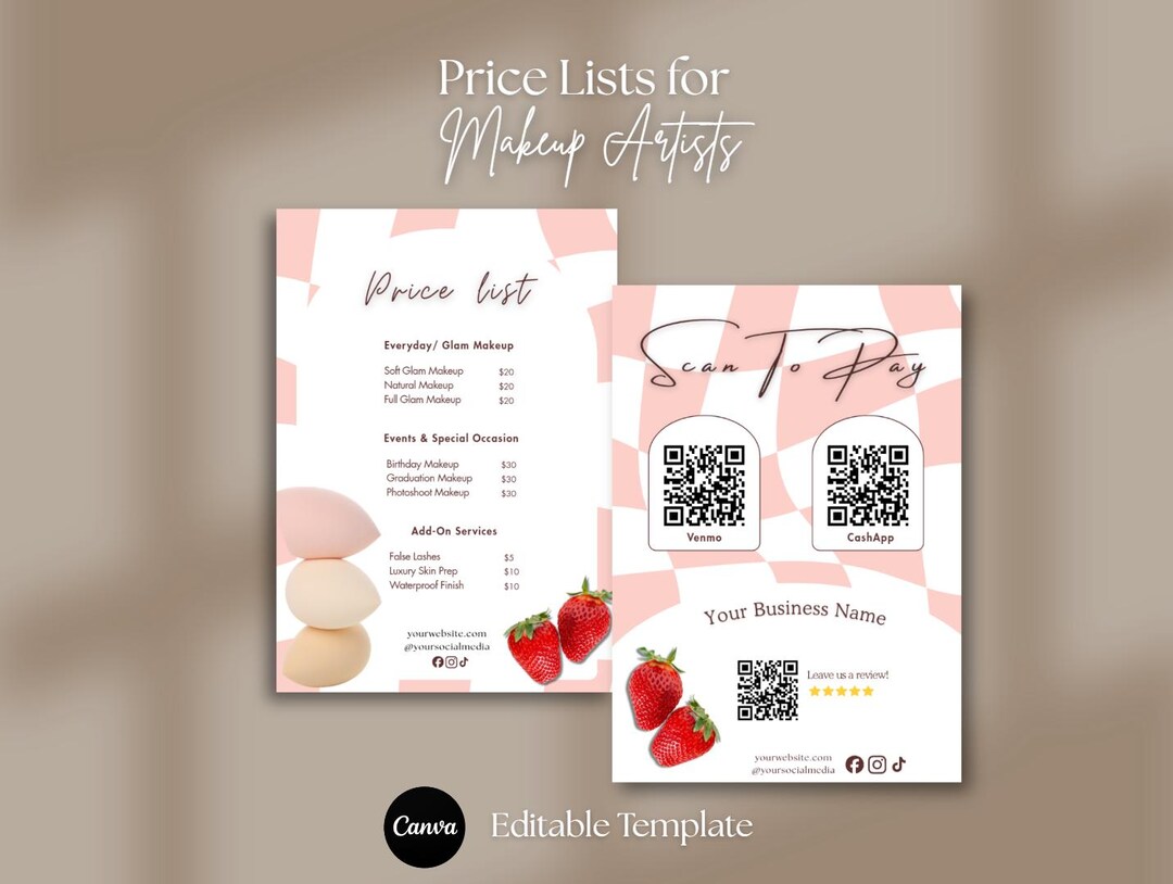 Editable Makeup Artist Price List Template, Scan to Pay Sign (digital ...