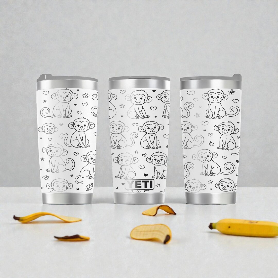 Engraved Cute Monkey YETI Rambler Insulated Stainless Steel Tumbler ...