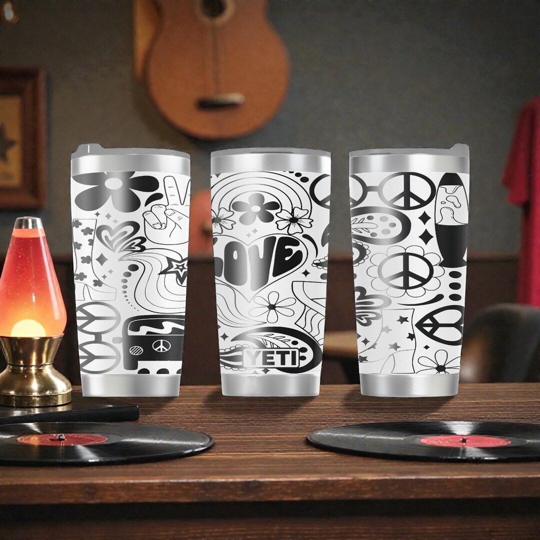 Engraved Peace & Love YETI Rambler Insulated Stainless Steel Tumbler ...