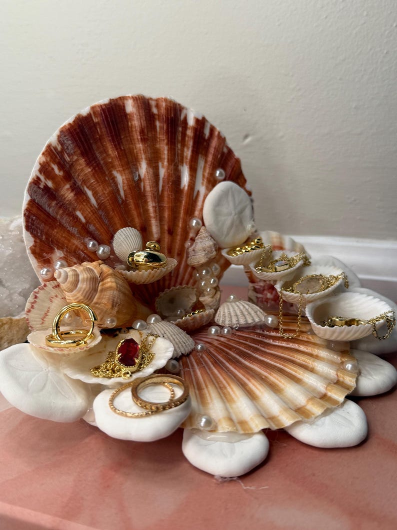 Handmade Seashell Jewelry Holder - Beach Inspired Ring & Earring ...