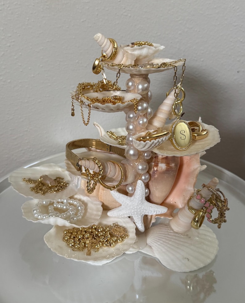 Seashell Jewelry Holder– Coastal Vanity Organizer, Pearl Trinket ...