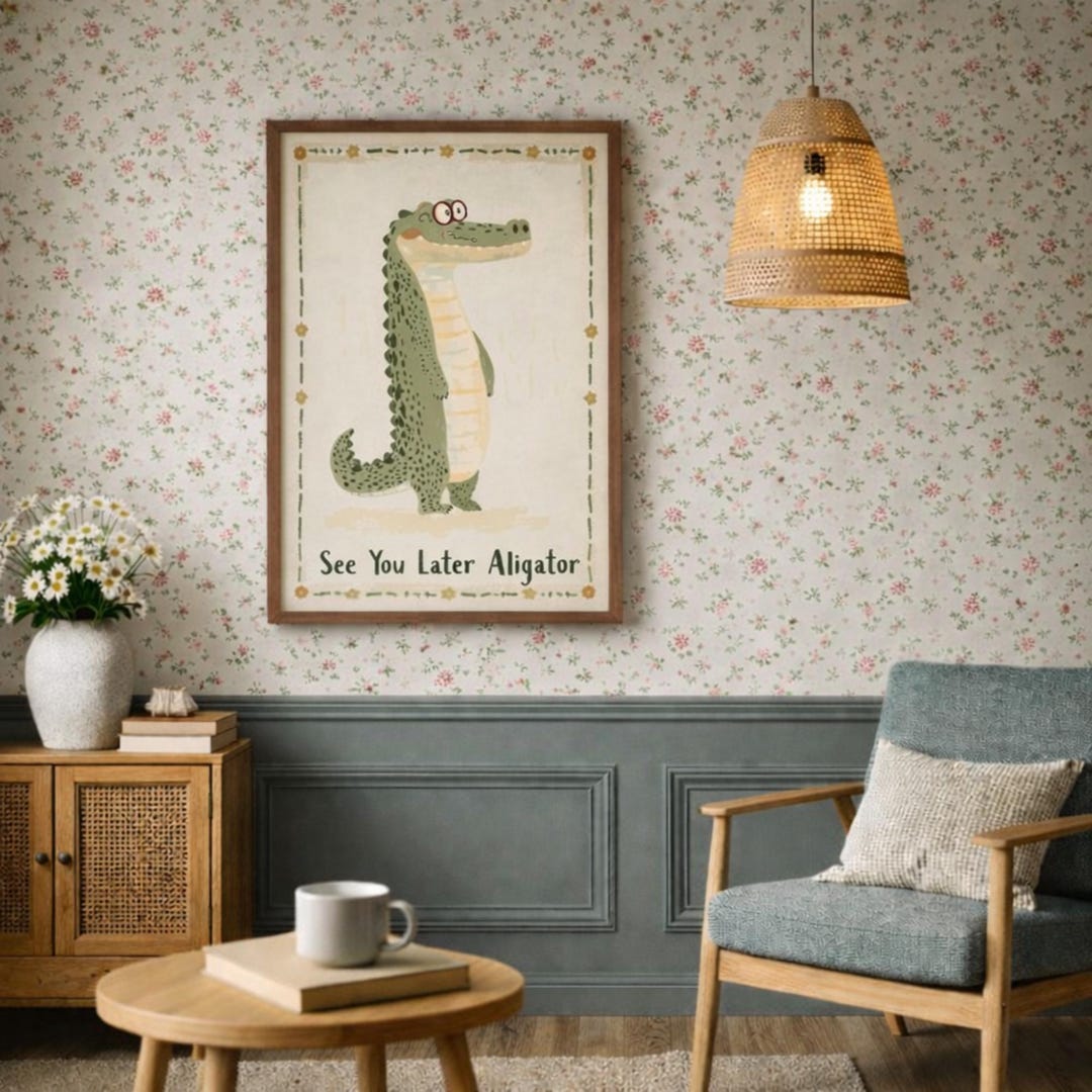 Vintage Alligator Nursery Wall, Printable Baby Nursery Decor, Cute Baby ...