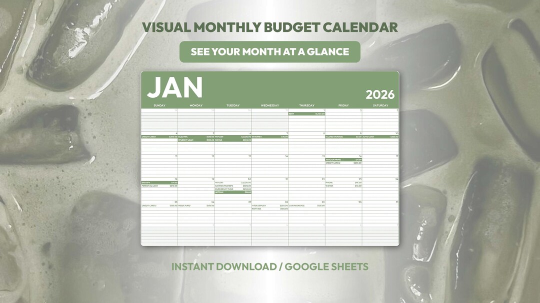 Visual Budget Calendar – Matcha Latte | Monthly Budget Planner | Google ...