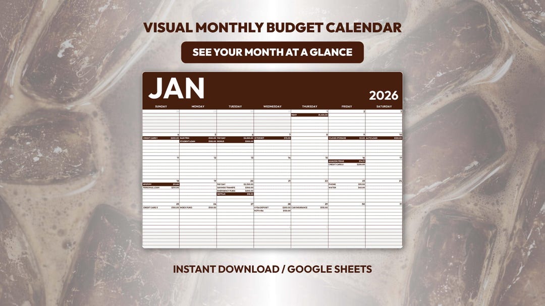 Visual Budget Calendar – Espresso | Monthly Budget Planner | Google ...