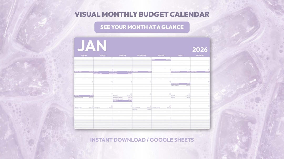 Visual Budget Calendar – Lavender Latte | Monthly Budget Planner ...