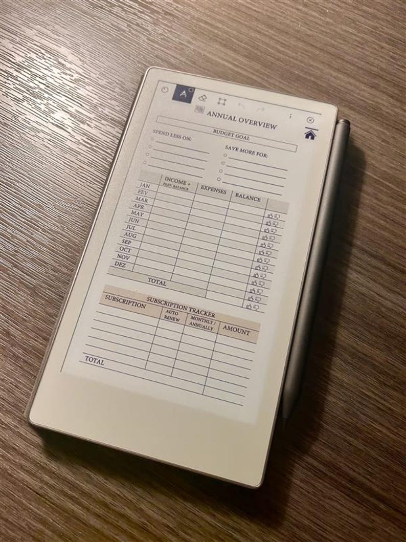 Remarkable Paper Pro Move - Personal Budget Template - Etsy