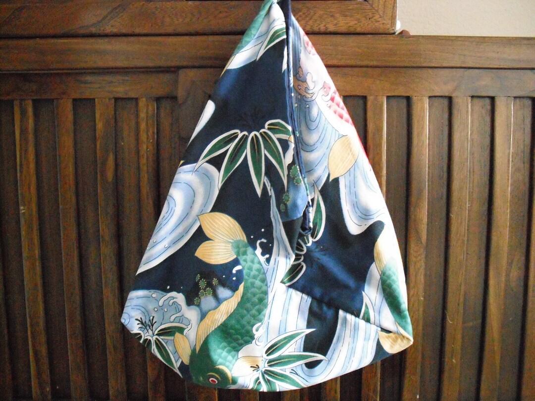 Hand Sewn, Yukata Cotton Azuma Bukuro, Origami Bag, Yarn Bag, Vivid Koi ...