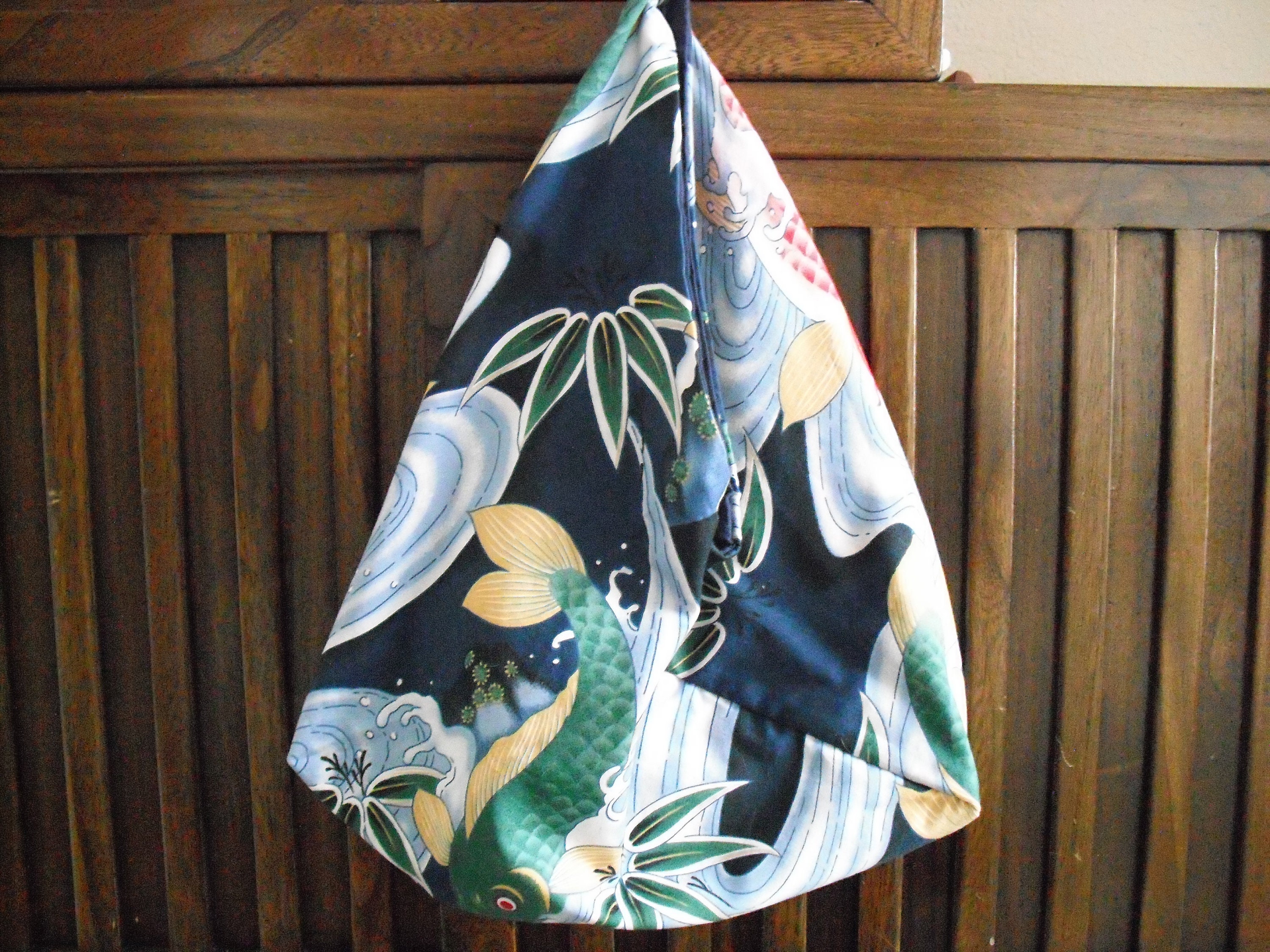 Hand sewn, Yukata cotton Azuma Bukuro, Origami Bag, Yarn Bag, vivid Koi ...