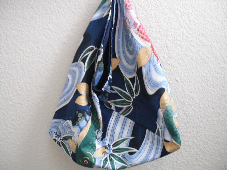 Hand sewn, Yukata cotton Azuma Bukuro, Origami Bag, Yarn Bag, vivid Koi ...