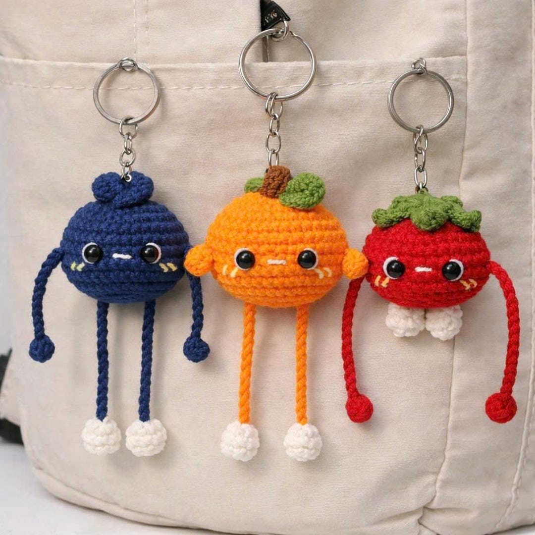 Handmade Crochet Amigurumi Keychain Set, Blueberry Orange Strawberry ...
