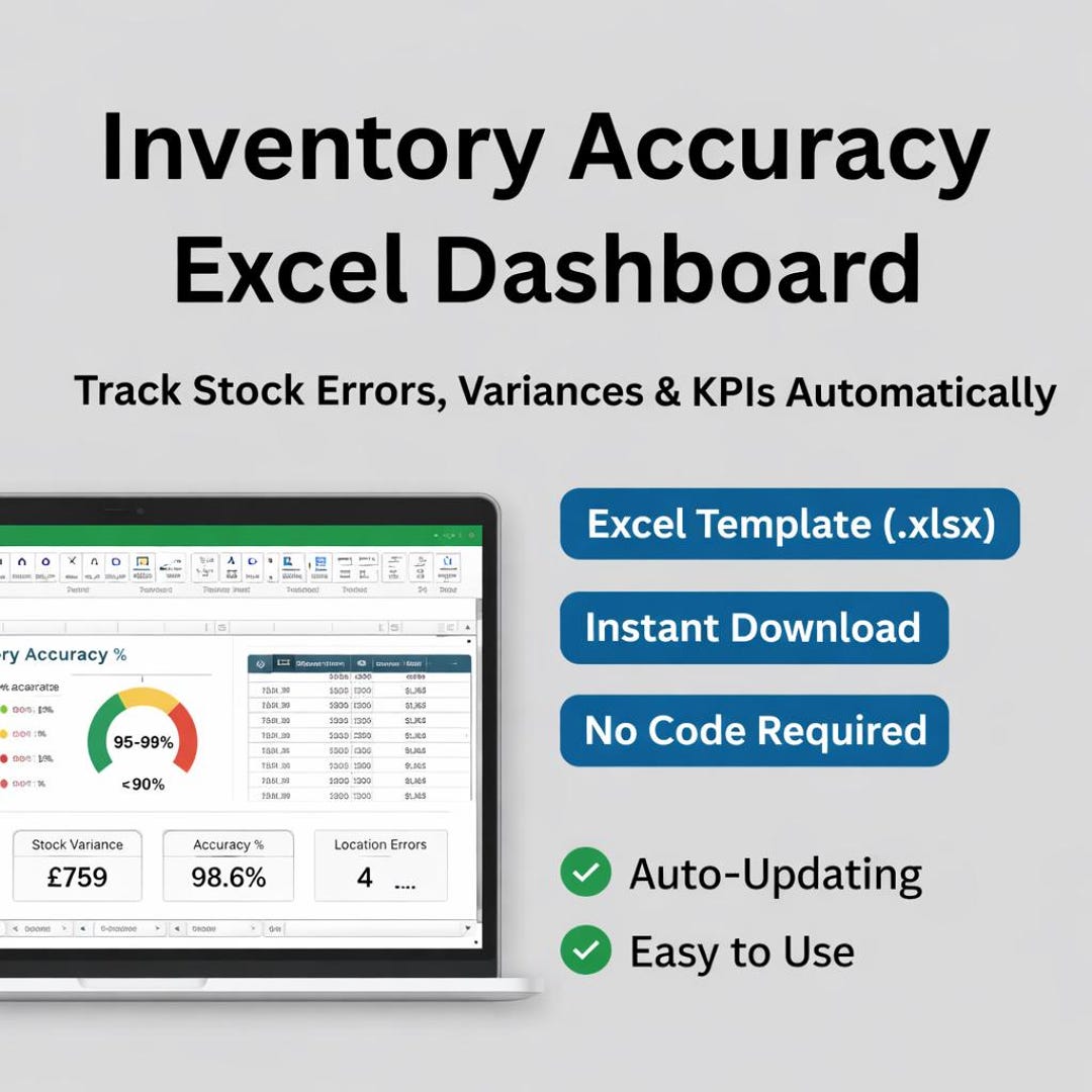 Inventory Accuracy Excel Dashboard – Stock Variance & Warehouse KPI ...