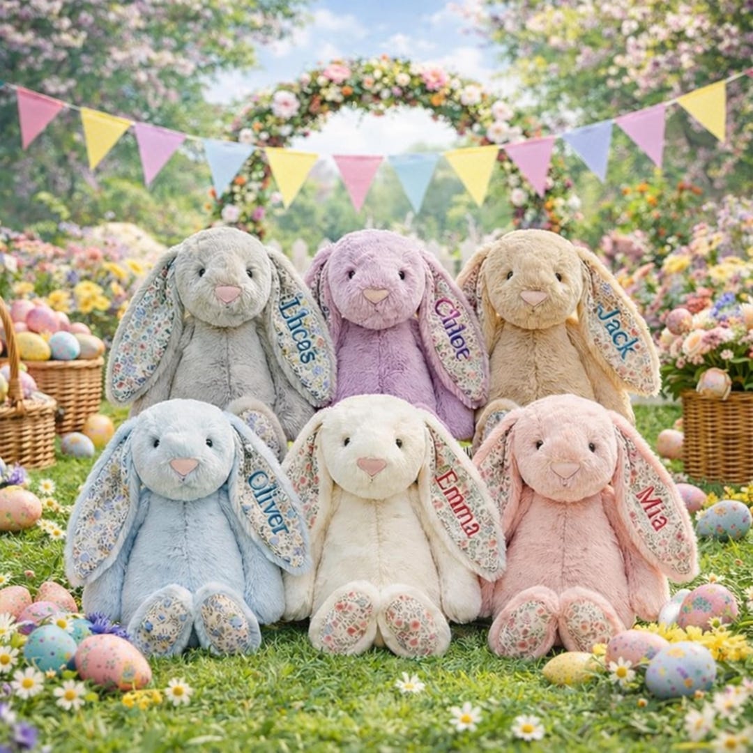 Custom Embroidered Flora Bunny Plush Toy, Personalized Name Easter Gift ...