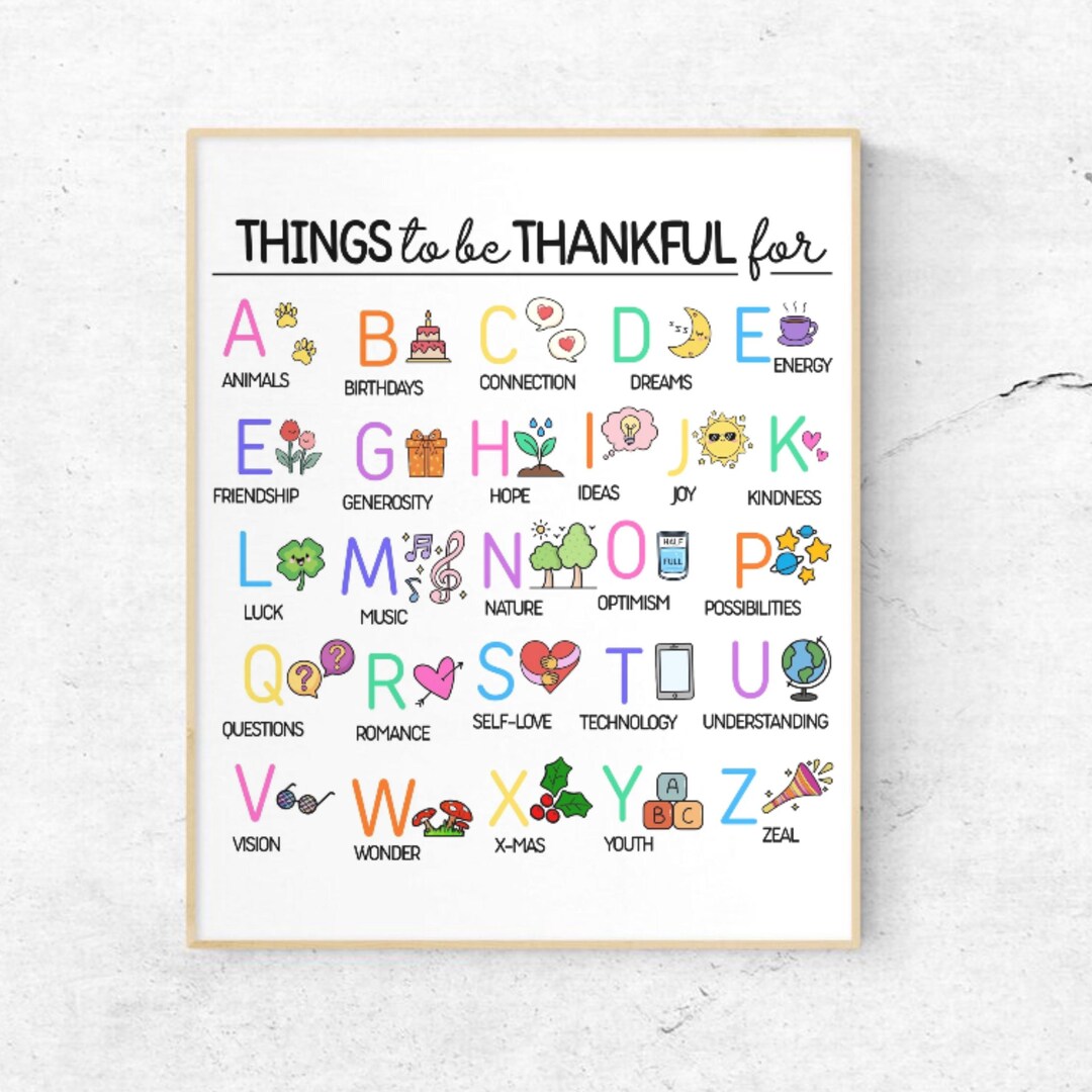 Things to Be Thankful Alphabet Poster | Square Kids Wall Art | Nursery ...