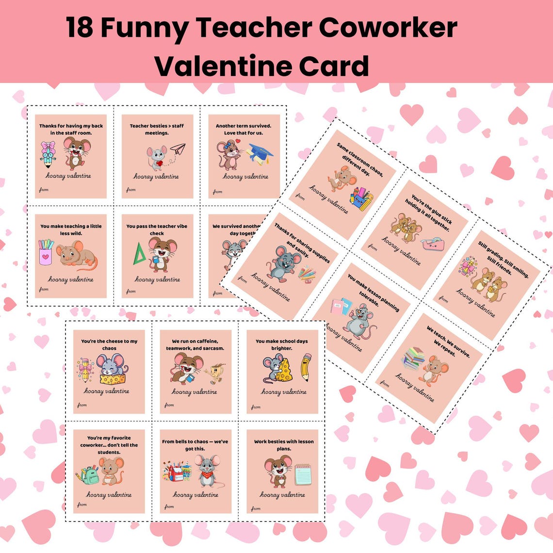 Funny Teacher Coworker Valentine Cards Printable Cute Mouse Teacher ...