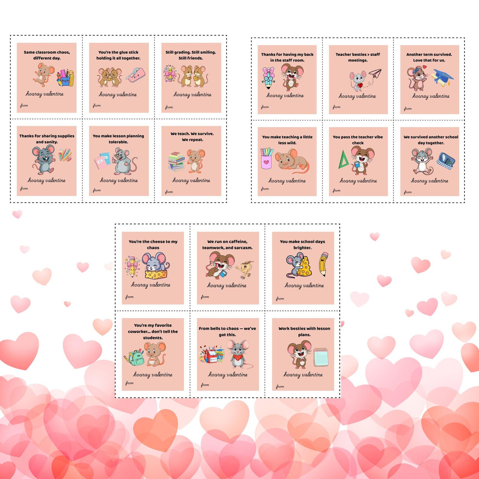 Funny Teacher Coworker Valentine Cards Printable Cute Mouse Teacher ...