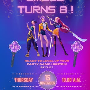 Huntrix Birthday Invitation Canva Editable | Huntrix Party Invite ...