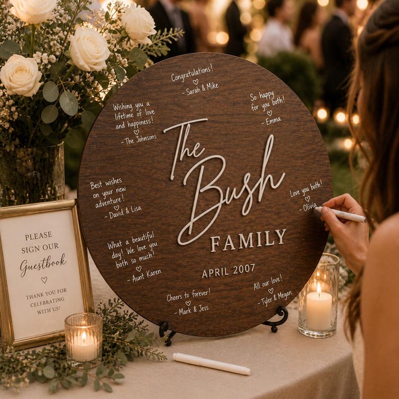 Personalized Wood Wedding Guest Book Alternative Sign | 3D Last Name ...