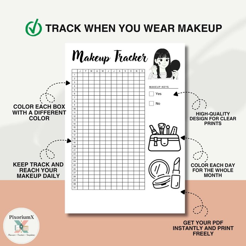 Minimalist Makeup & Skincare Tracker - Undated Monthly Routine Planner ...