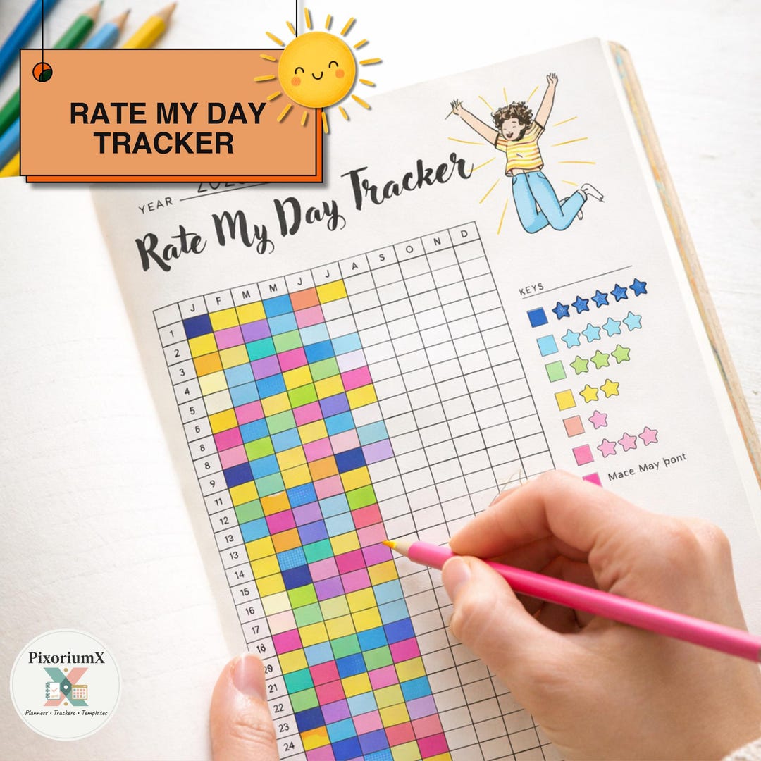Rate My Day Tracker - Minimalist Printable Planner Page - Year in ...