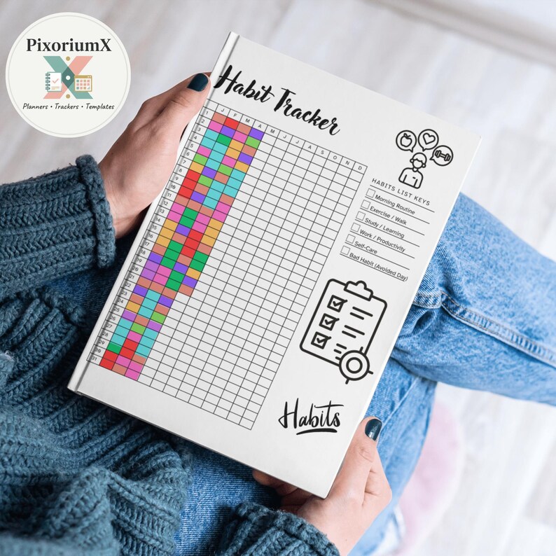 Habit Tracker Printable, Year in Pixels Routine Bullet Journal Page ...