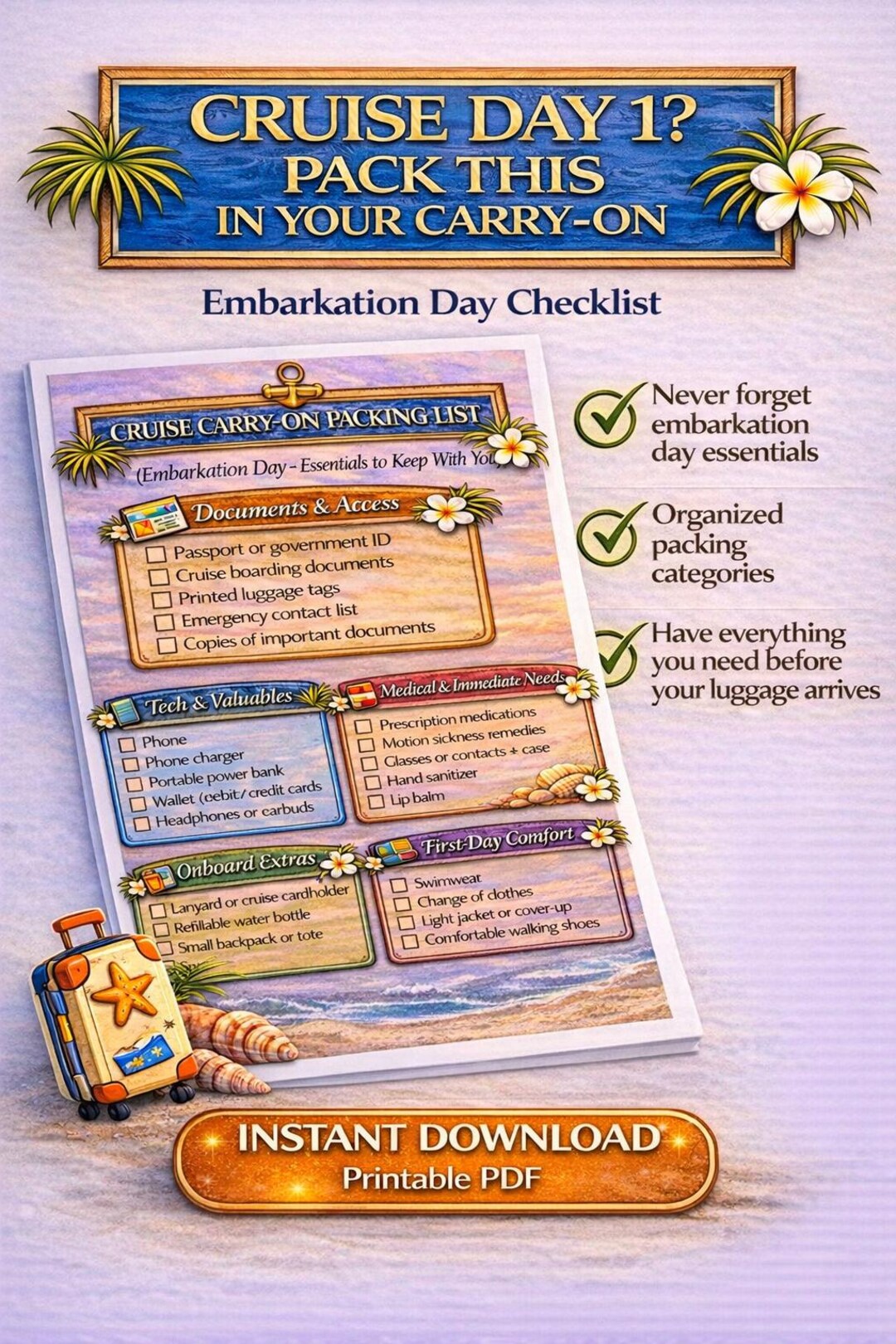 Cruise Carry on Packing List | Embarkation Day Essentials Checklist ...