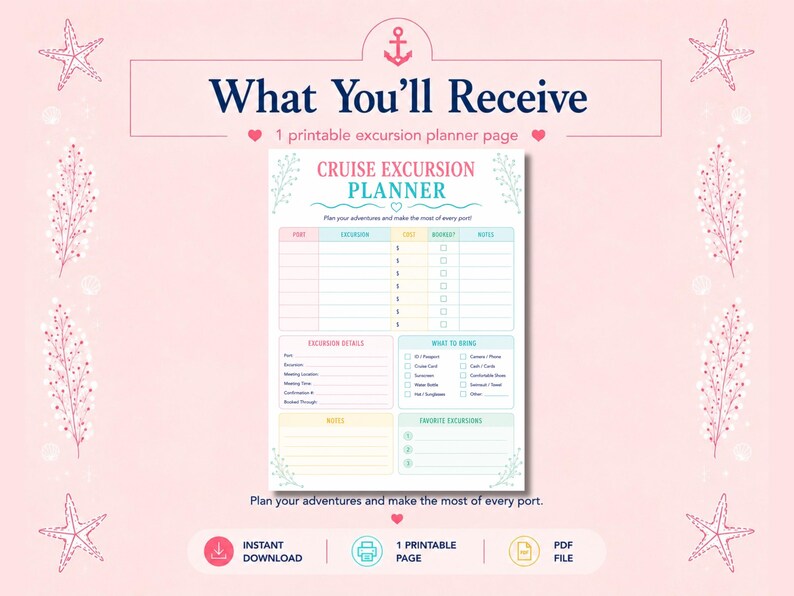 Cruise Excursion Planner Printable PDF, Shore Excursion Tracker, Cruise ...