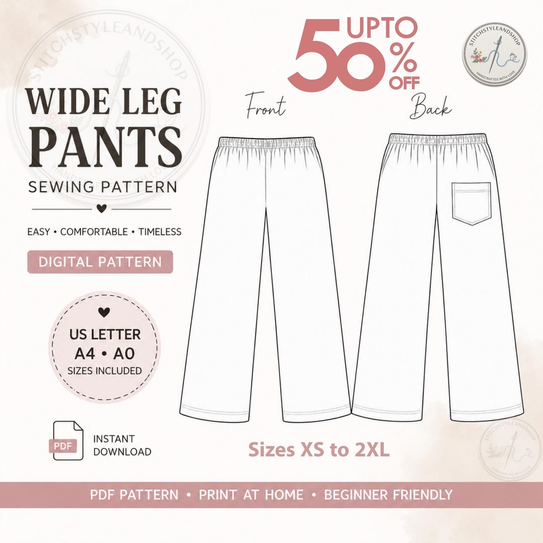 Wide Leg Pants PDF Sewing Pattern | Easy Palazzo Pants Pattern XS-2XL ...