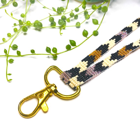Woven Loom Keychain Lanyard Purple Cream Copper Black | Etsy