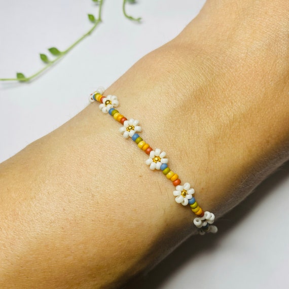 Pride Daisy Chain Seed Bead Bracelet or Anklet | Etsy