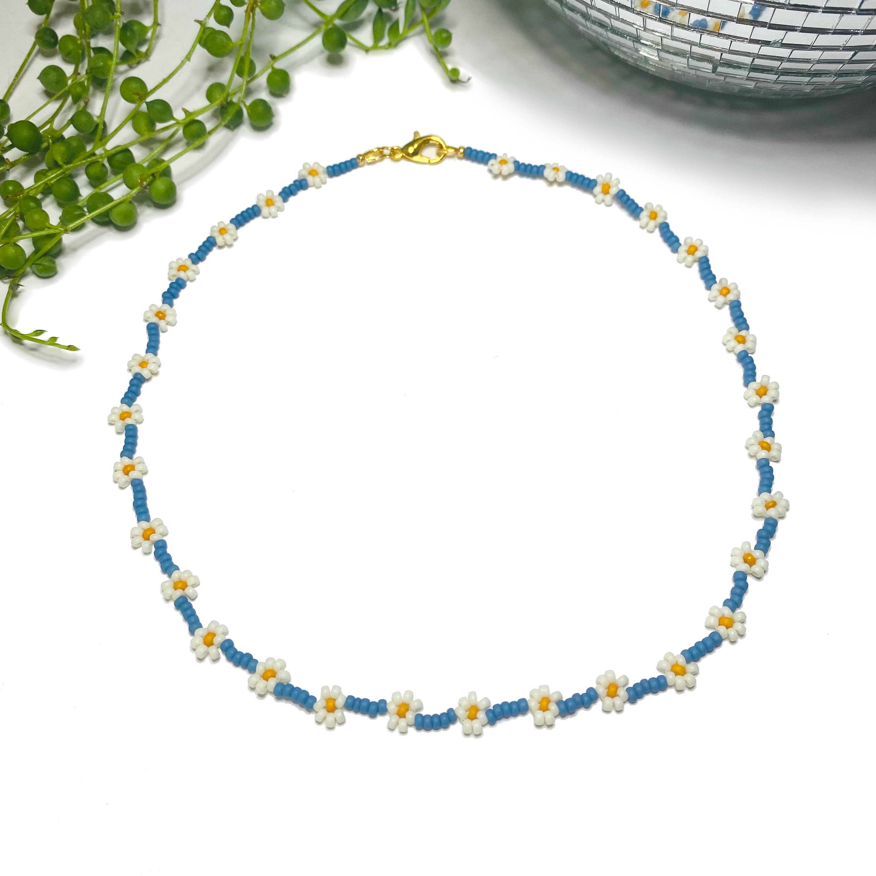 Daisy Chain Choker Necklace Blue and White - Etsy Italia