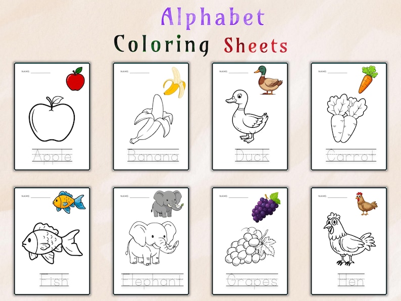Alphabet Coloring Pages A-Z | Kids Learning Worksheet (digital Download ...