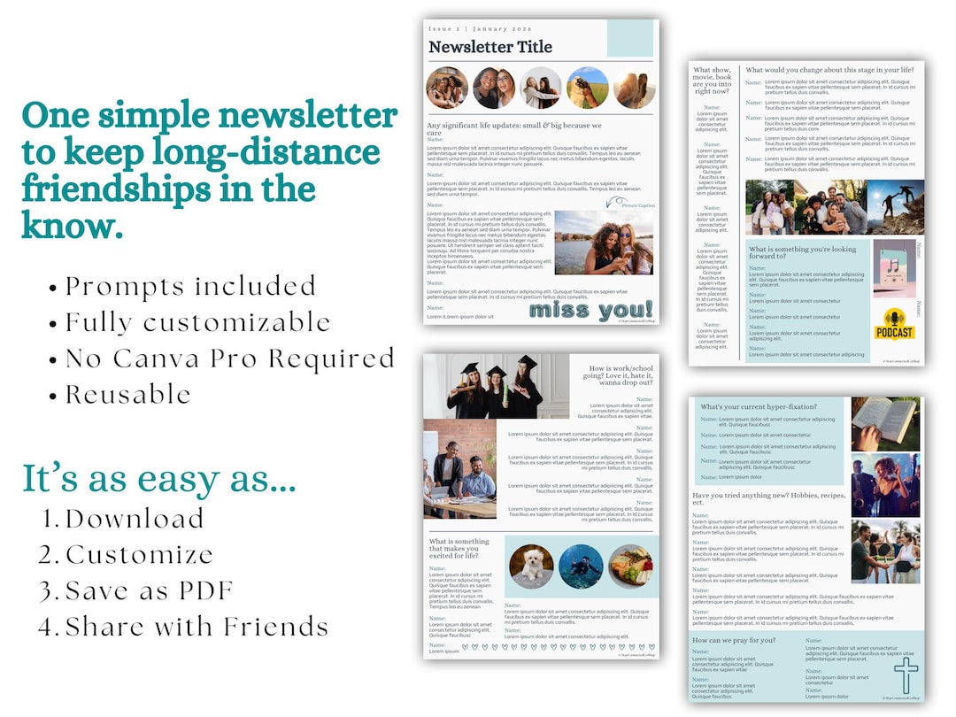 Long Distance Friend Newsletter Template | Editable Canva Life Update ...