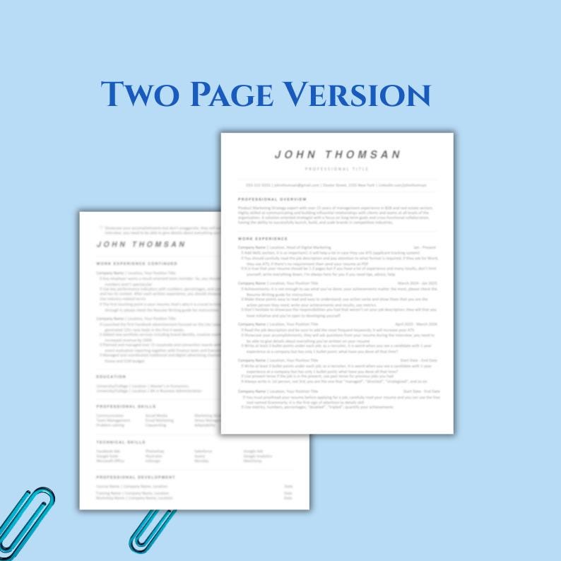 ATS Friendly Resume Template | Modern CV for Word & Google Docs | Cover ...