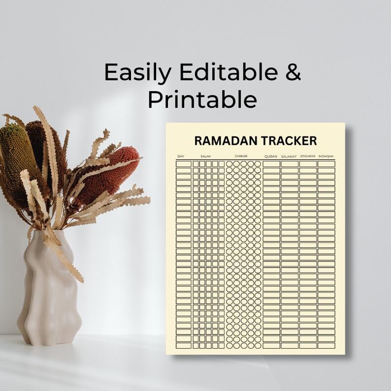 Minimalist Ramadan Checklist Printable | Daily Ibadah Habit Tracker ...
